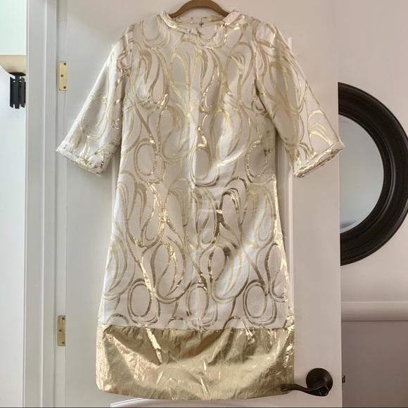 Milly | Dresses | Milly White Gold Mod Shift Formal Dress 6 Retro ...